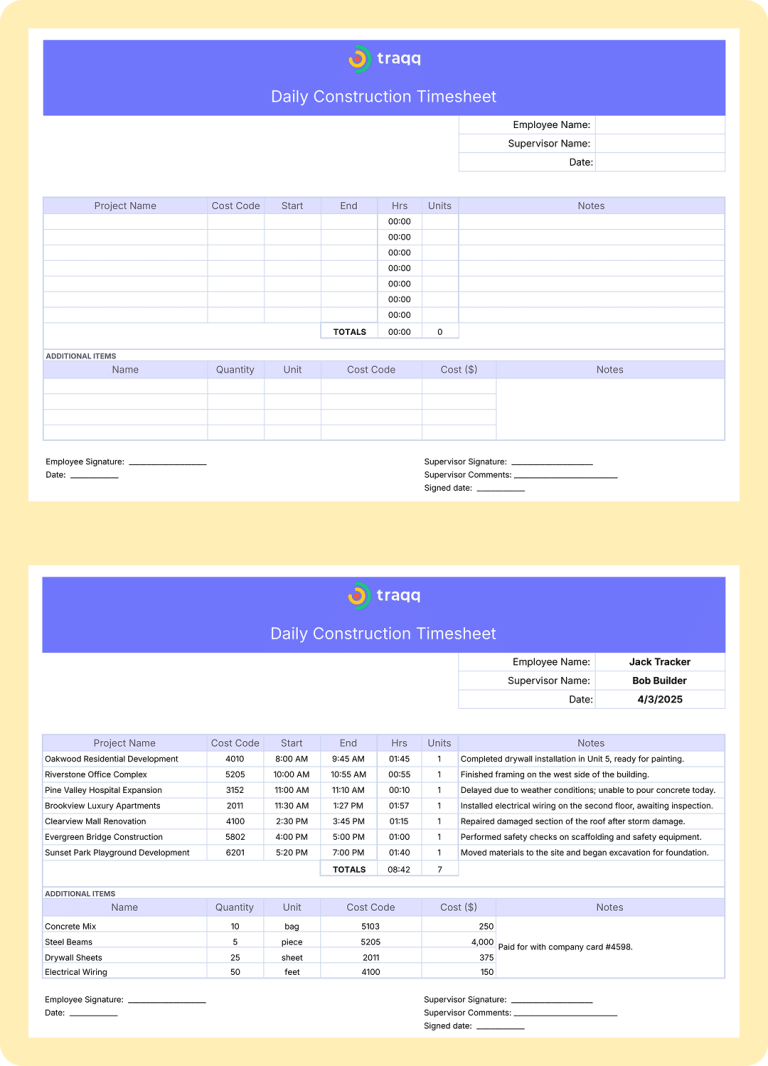 Free Printable and Downloadable Timesheet Templates | Traqq