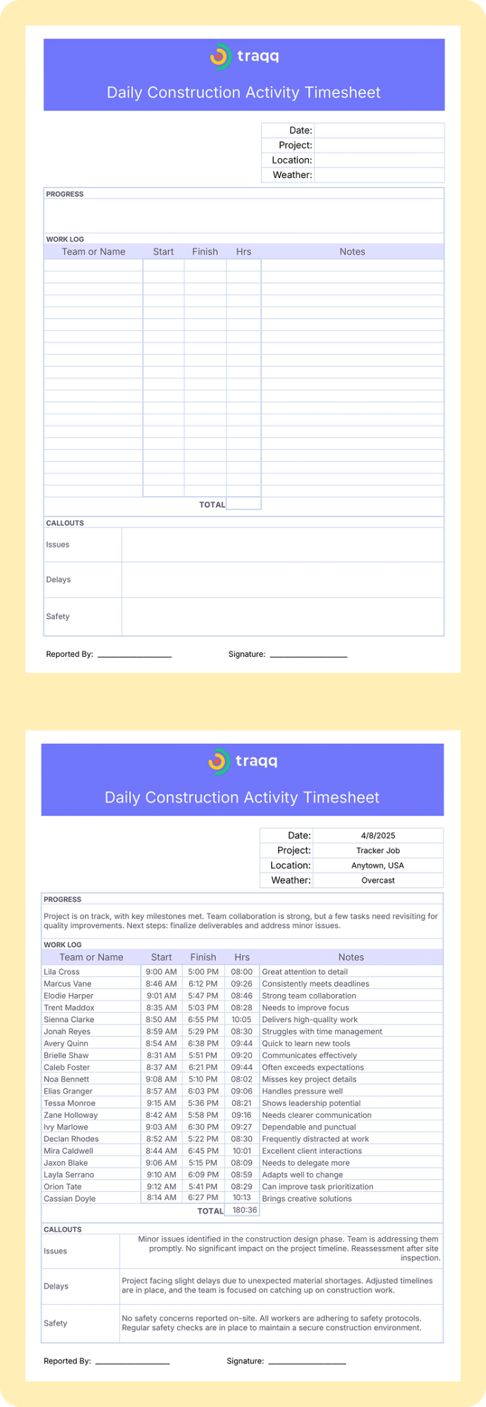 Free Printable and Downloadable Timesheet Templates | Traqq